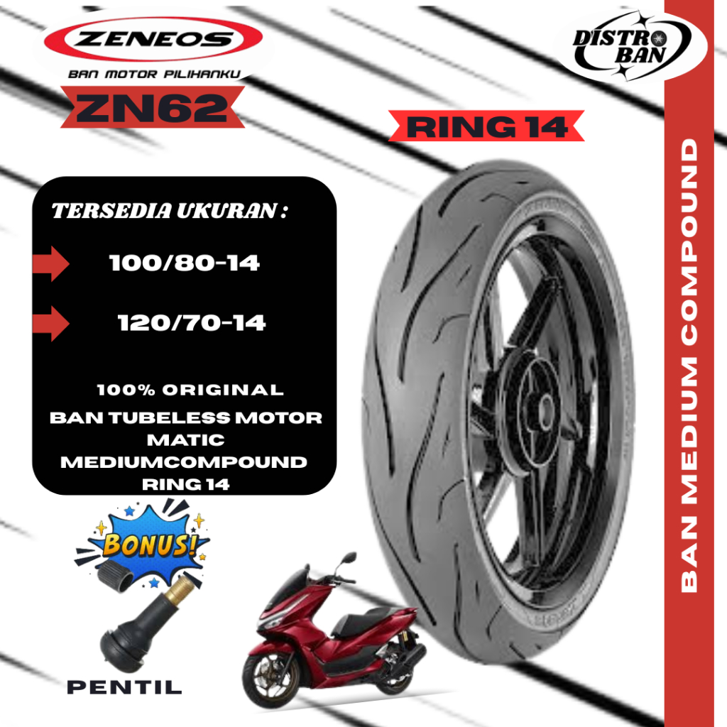 Jual Satuan/Sepasang Ban Motor PCX 150 Vario 160 Zeneos Zn62 Ring 14 Depan Belakang 100/80 120/ ...