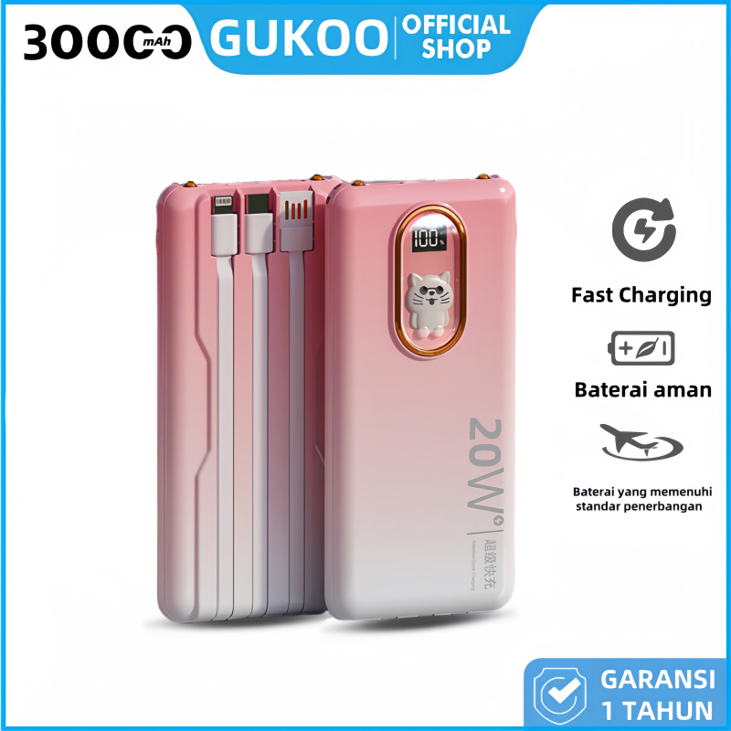 Jual GUKOO POWER BANK 30000mAh FAST CHARGING | BAWA 2 KABEL (Type-C ...