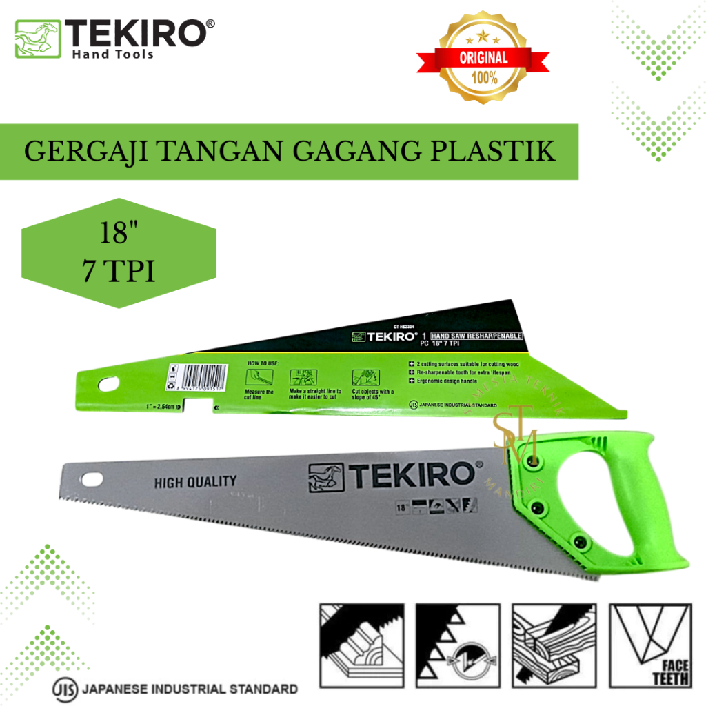 Jual TEKIRO Gergaji Tangan Gagang Plastik 18 Inch 7 TPI - Hand Saw ...