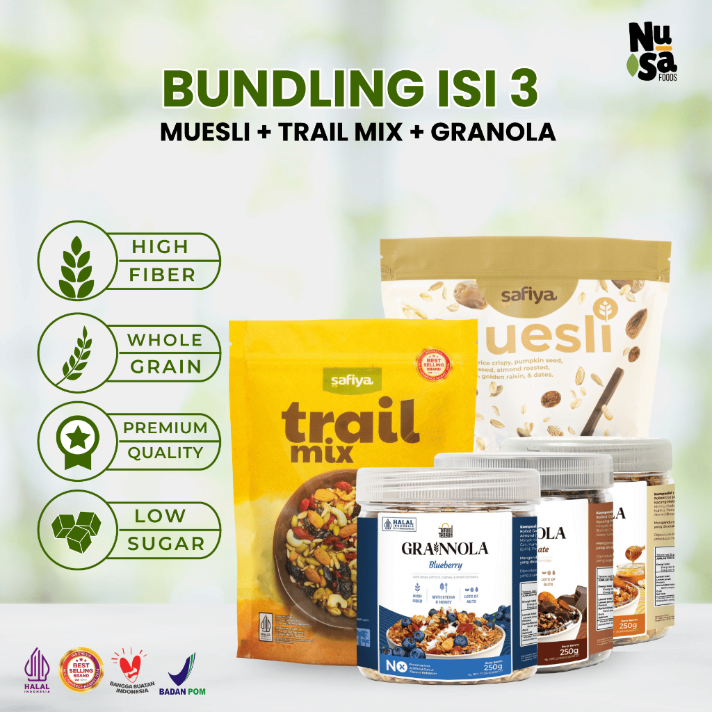 Jual [Paket Breakfast] Muesli Original + Trail Mix Safiya + Granola 250 ...