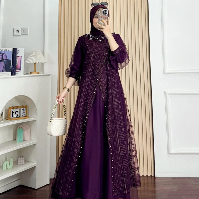 Jual Gamis Brukat Terbaru Dress Pesta Kondangan Brokat Tile Premium Mewah Elegan Wanita Muslim ...