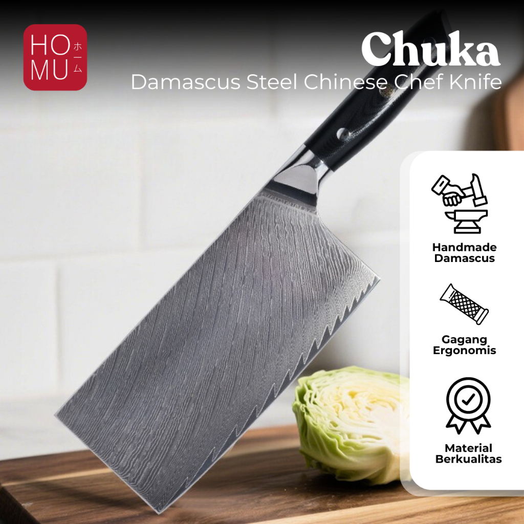 Jual HOMU CHUKA Real Damascus Steel Knife Cleaver Pisau Golok ...