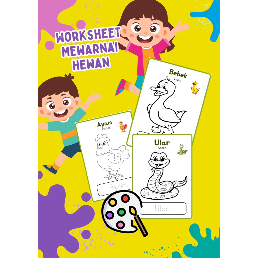 Jual 20 Lembar Mewarnai Hewan Worksheet Anak Coloring Animals - Format ...