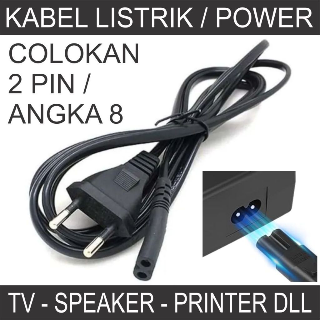 Jual Kabel Power AC Listrik 2 Pin Untuk TV Speaker Aktif Printer Power ...