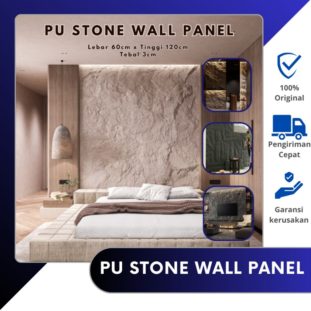 Jual PU Stone Panel Batu Alam 3D Dinding Estetik 60x120cm Desain ...