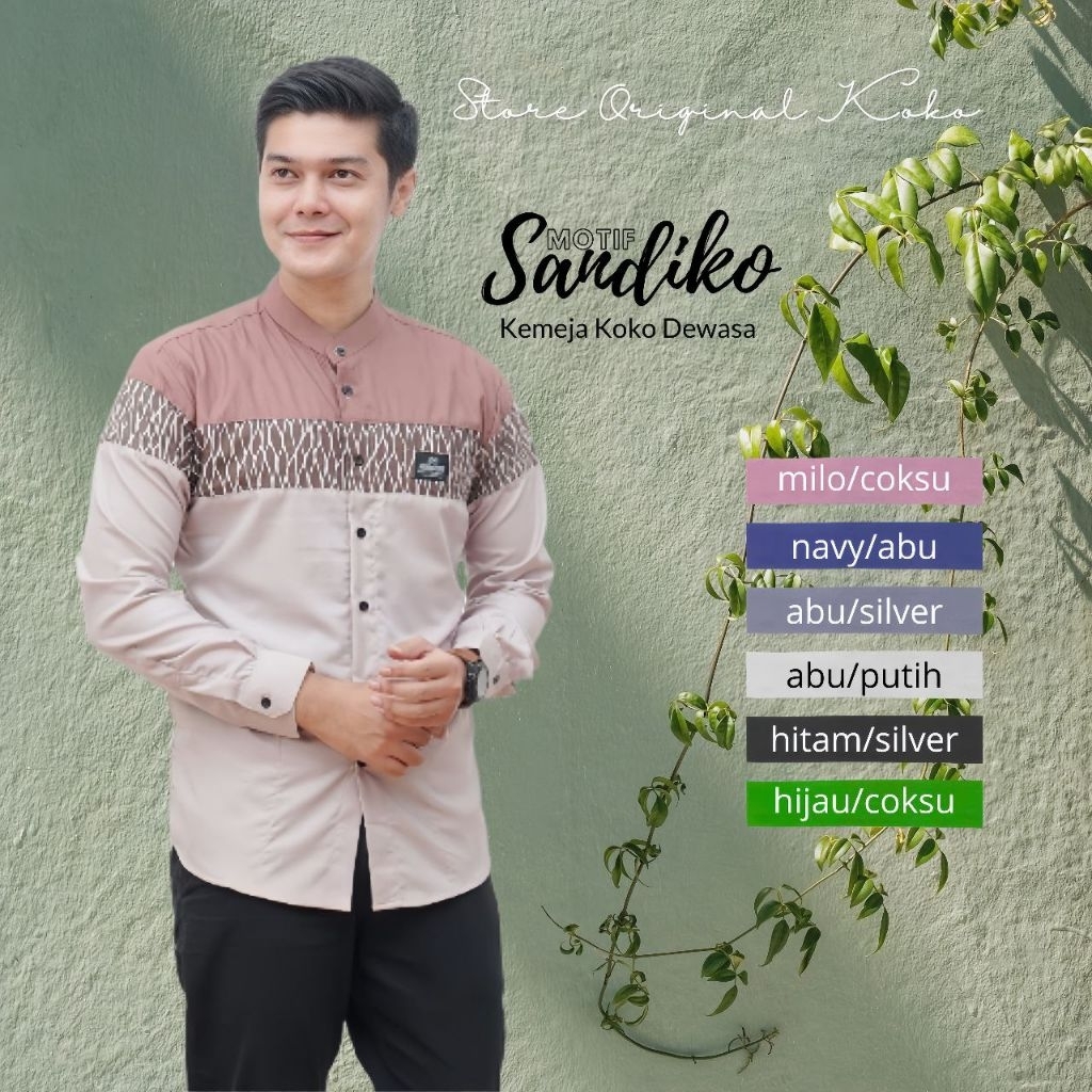 Jual Baju Koko Pria Dewasa Lengan Panjang Kombinasi Batik Model Sandiko ...