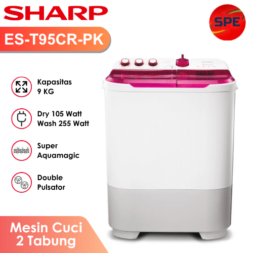 Jual MESIN CUCI 2 TABUNG SHARP KAPASITAS 9 KG ES-T95CR-PK/BK/VK GARANSI RESMI (MEDAN) | Shopee ...