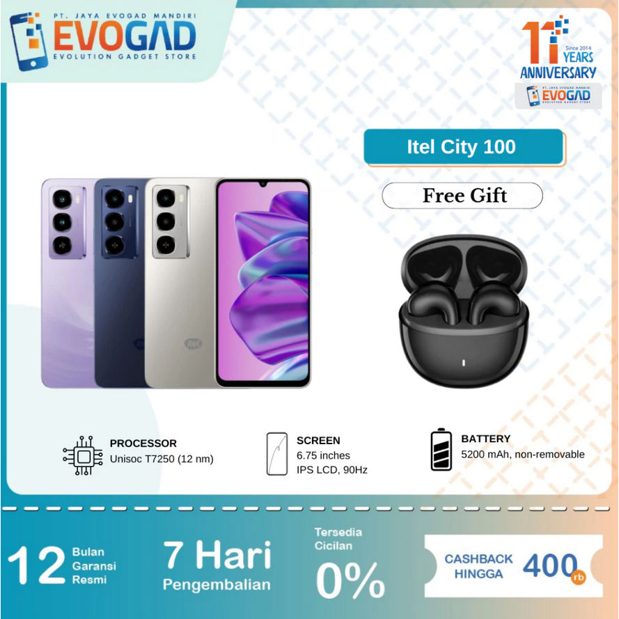 Jual ITEL City 100 8/128GB, Unisoc T7250 6.75Inch 90Hz High Brightness ...