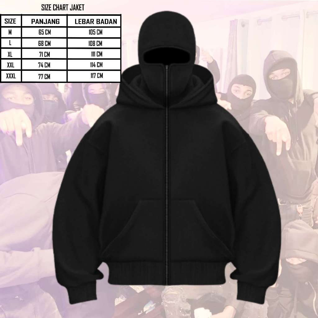 Jual Jaket Ninja HOODIE BALACLAVA ZIPPER JAKET BOXY HITAM | Shopee ...