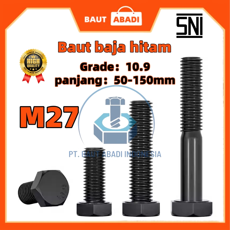 Jual Baut baja hitam M27 garde 10.9 full drat / Half drat / baut mur ...