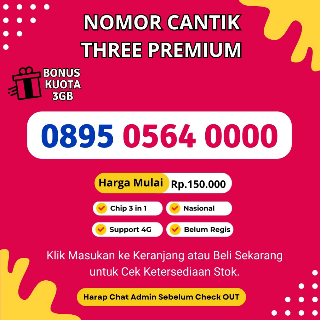 Jual Nomor Cantik Tri Seri Kwartet Murah Rapi- Kartu Perdana Tri Support 4G LTE BONUS KUOTA 3GB ...
