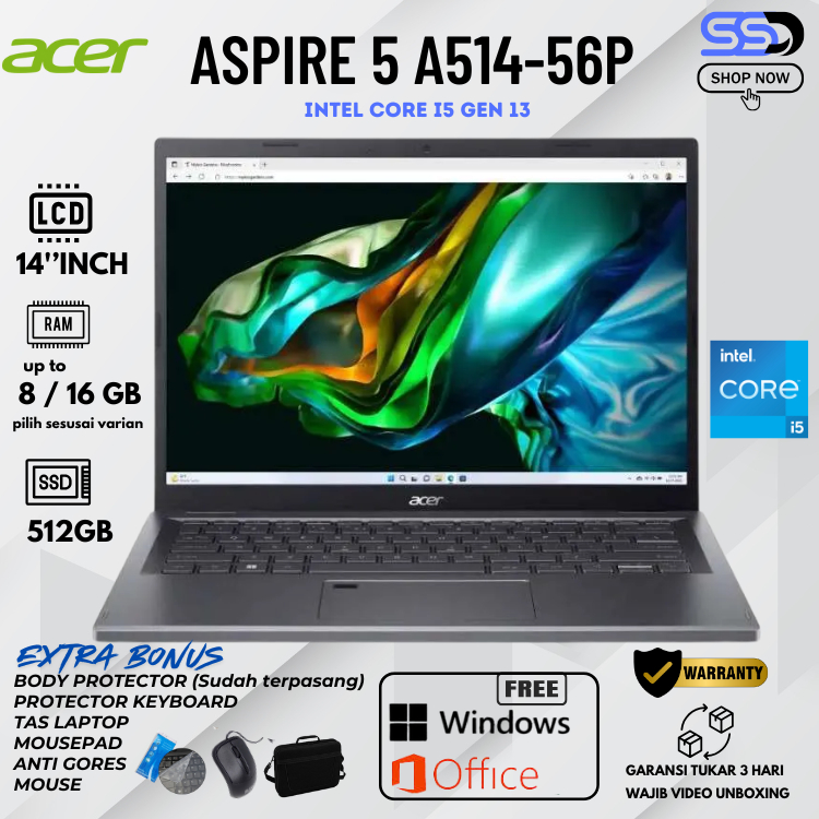 Jual Acer Aspire 5 A514-56P Intel Core I5-1335U RAM 8GB/SSD 512GB 14''FHD W 11 free TAS LAPTOP ...