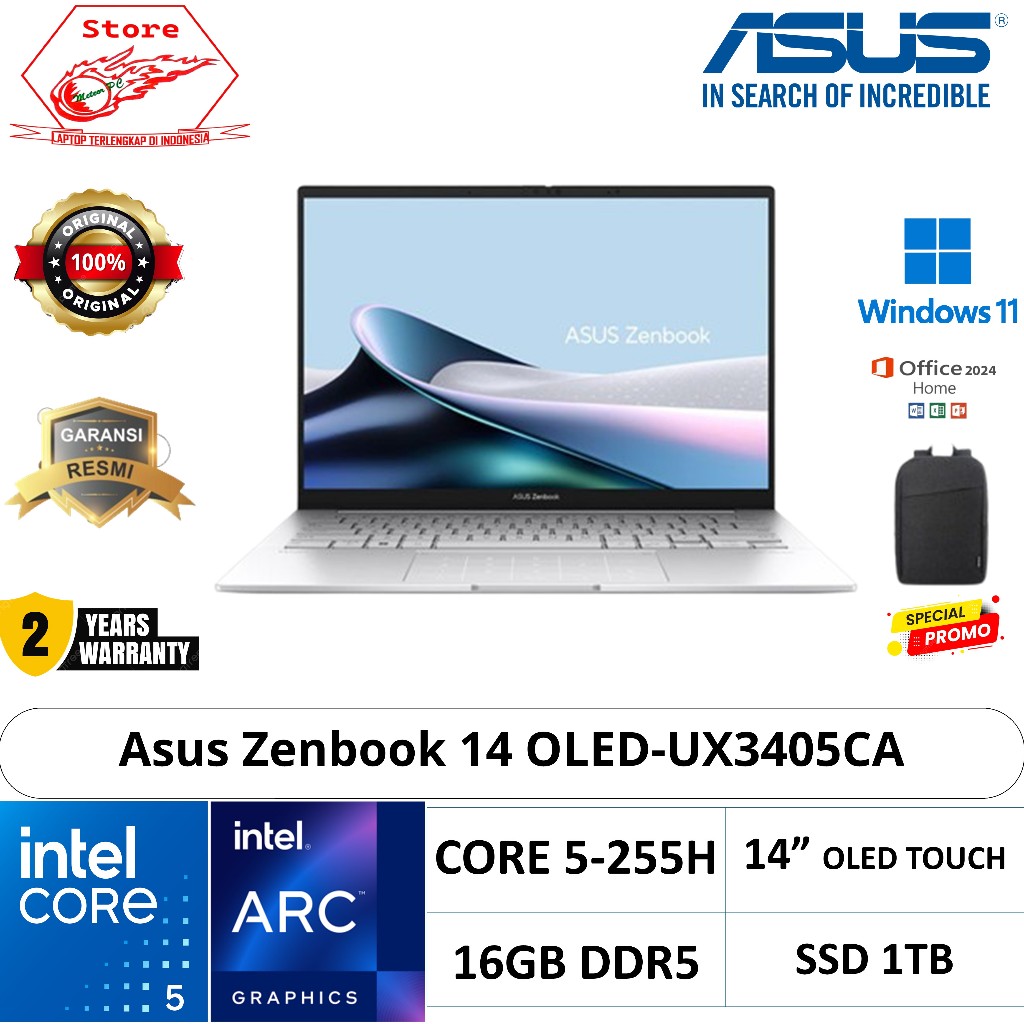 Jual Asus Zenbook 14 OLED UX3405CA OLED5111TM/Ultra 5 225H/16GB/1TB SSD/14″ Touch WUXGA/Win 11 ...