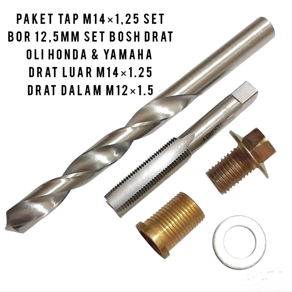Jual Paket Komplit Bor 12.5mm Tap M14×1.25 Set Bosh Drat Oli Baut 17 Alat Perbaikan Drat Oli ...