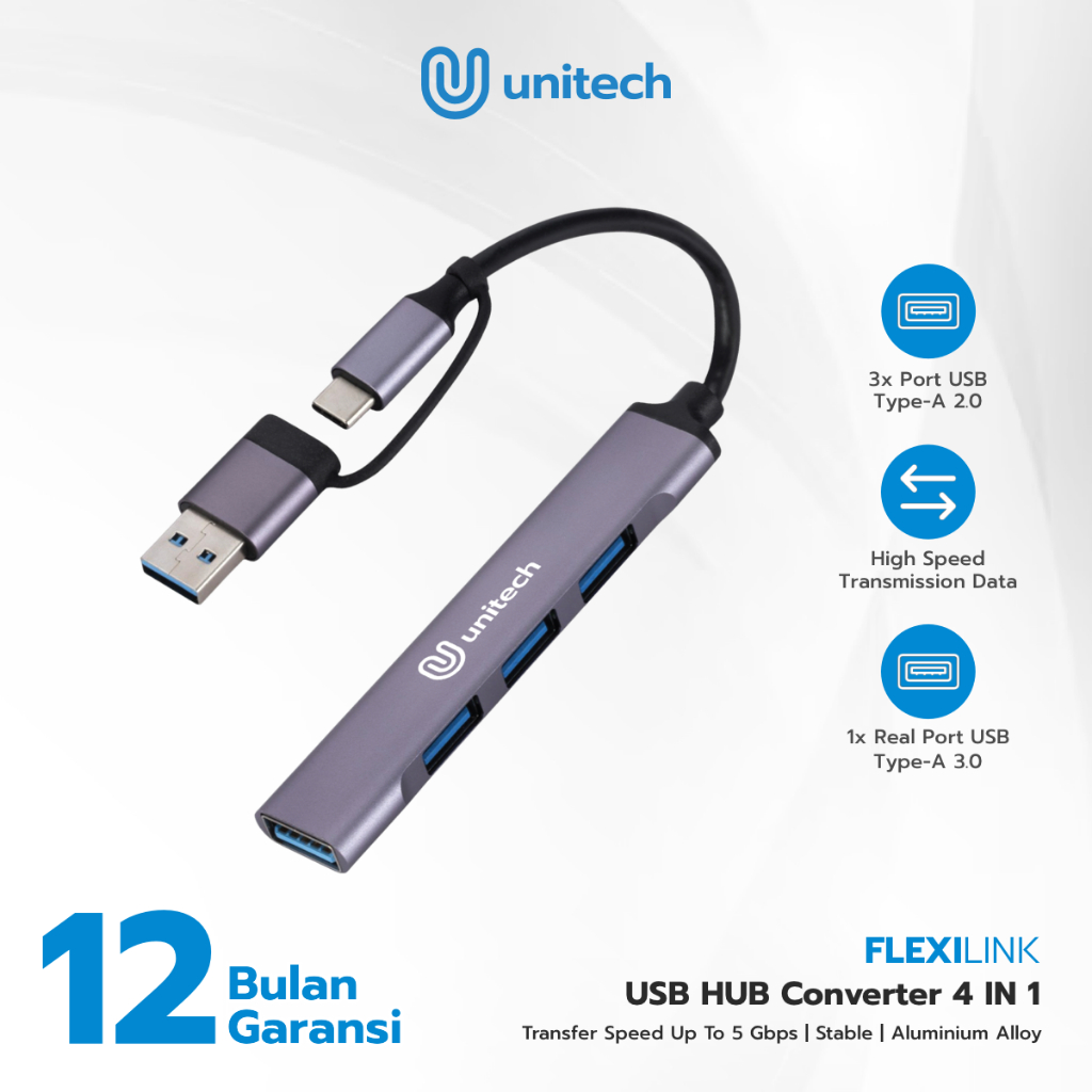 Jual USB Hub 4in1 FlexiLink Ultra Slim USB 3.0 High Speed 5Gbps Type C + USB A Converter Docking ...