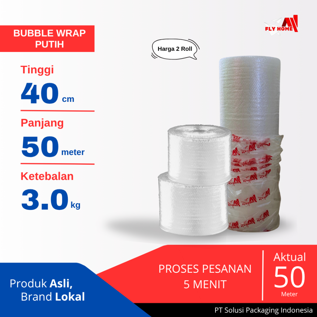 Jual FLYHOME Bubble wrap potongan 40cm putih 3kg 2 roll besar ...