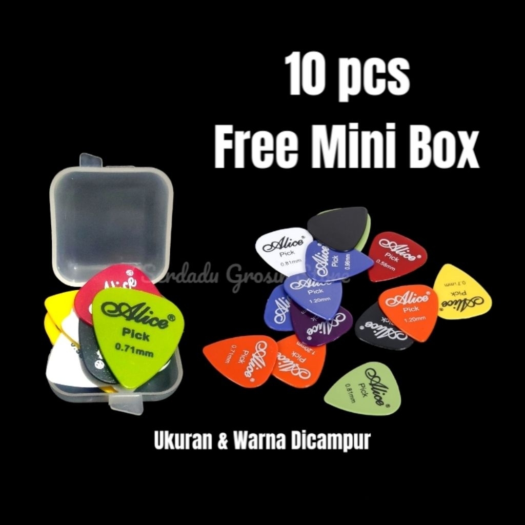 Jual Alice Pick Gitar Akustik isi 10 Pcs Campur Semua Ukuran (Free Mini ...