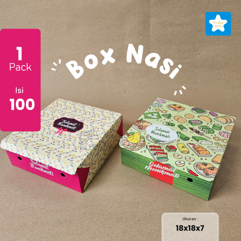Jual 100 pcs / 18x18 / Box Nasi / Kotak Nasi/ Dus Nasi / Kotak Hajatan Ivory | Shopee Indonesia