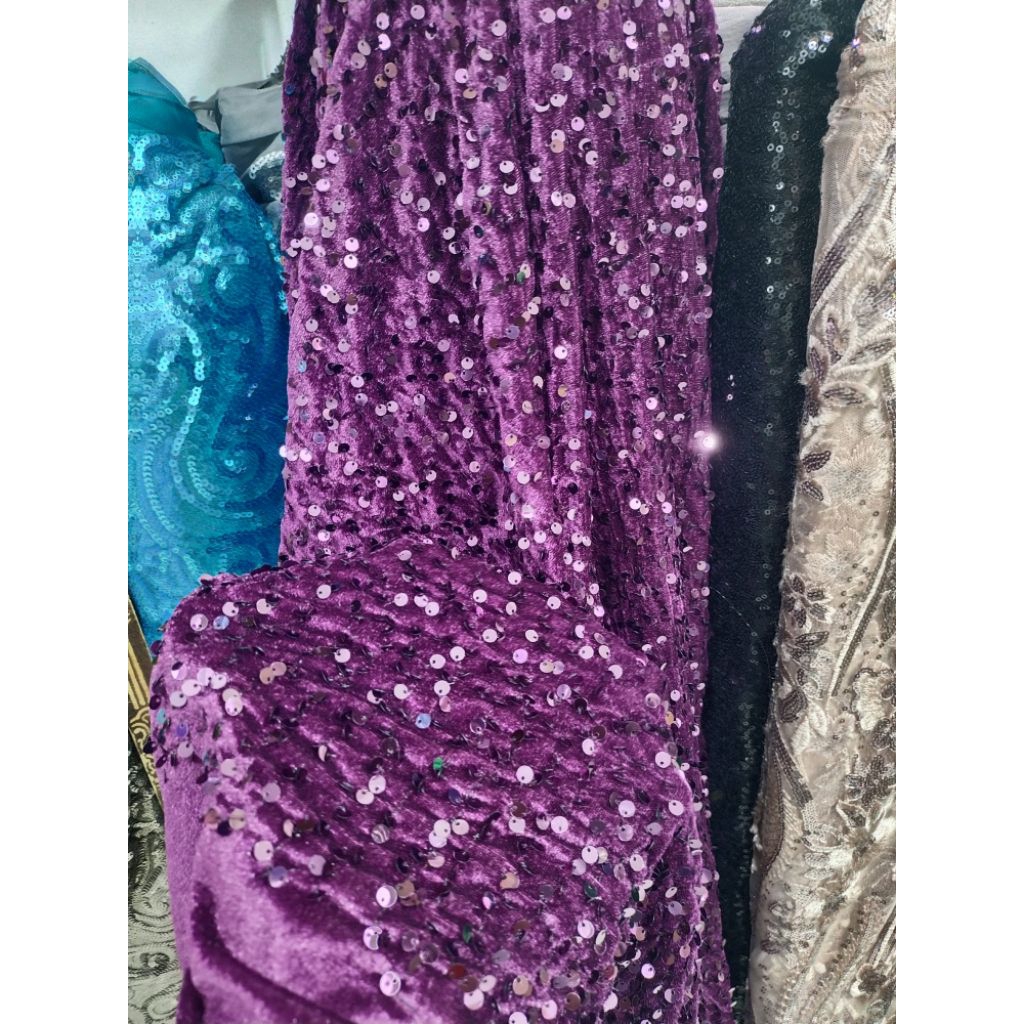 Jual Bahan kain bludru ful payet squin premium ( harga 0,50m )cod ...