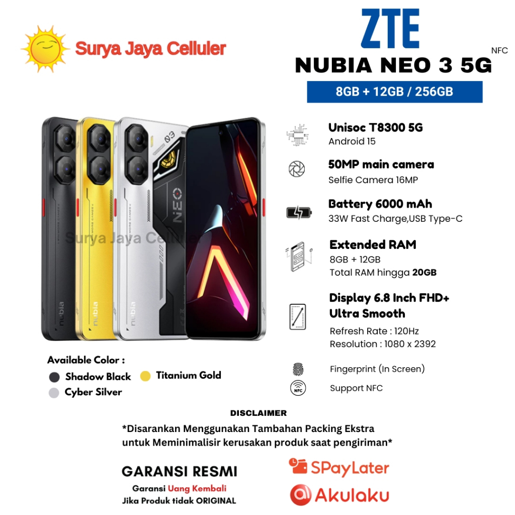 Jual HP ZTE NUBIA NEO 3 GT 5G 8GB/256GB,dan NUBIA NEO 3 5G 8GB/256GB ...