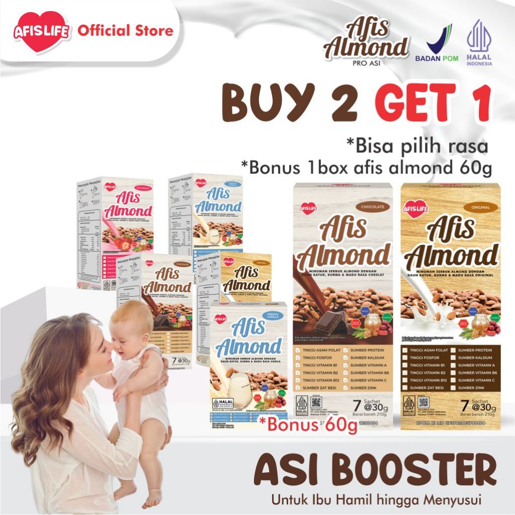 Jual Afis Almond Sachet 2 Box (BUY 2 GET 1) 210g isi 7 Sachet @30g - Asi Booster Pelancar ...