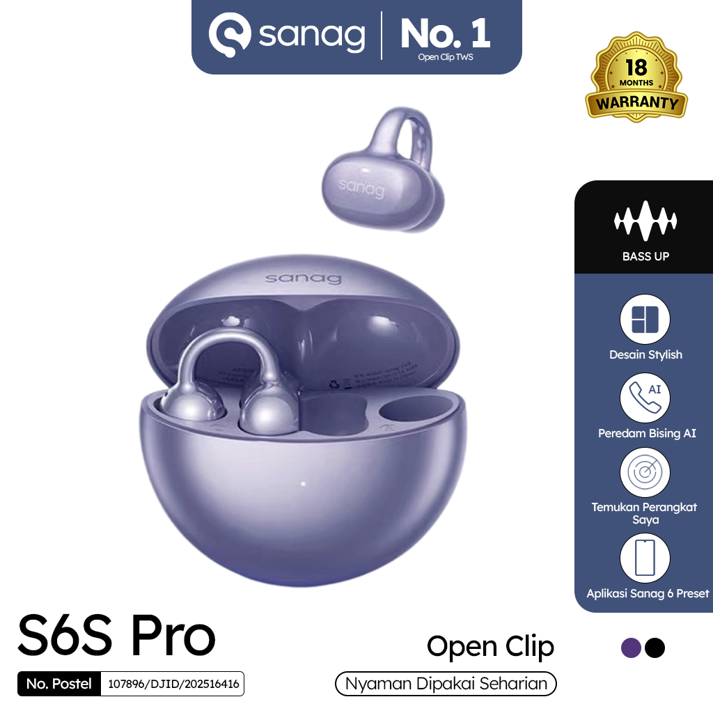 Jual sanag Open Clip S6S Pro | Desain Stylish | Anti bising | nyaman dan ringan | Shopee Indonesia