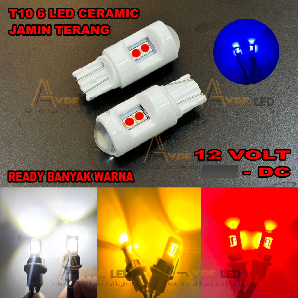 Jual Lampu Led T10 Ceramic 6 Titik Led Model keramik Dc 12 Volt Nyala ...