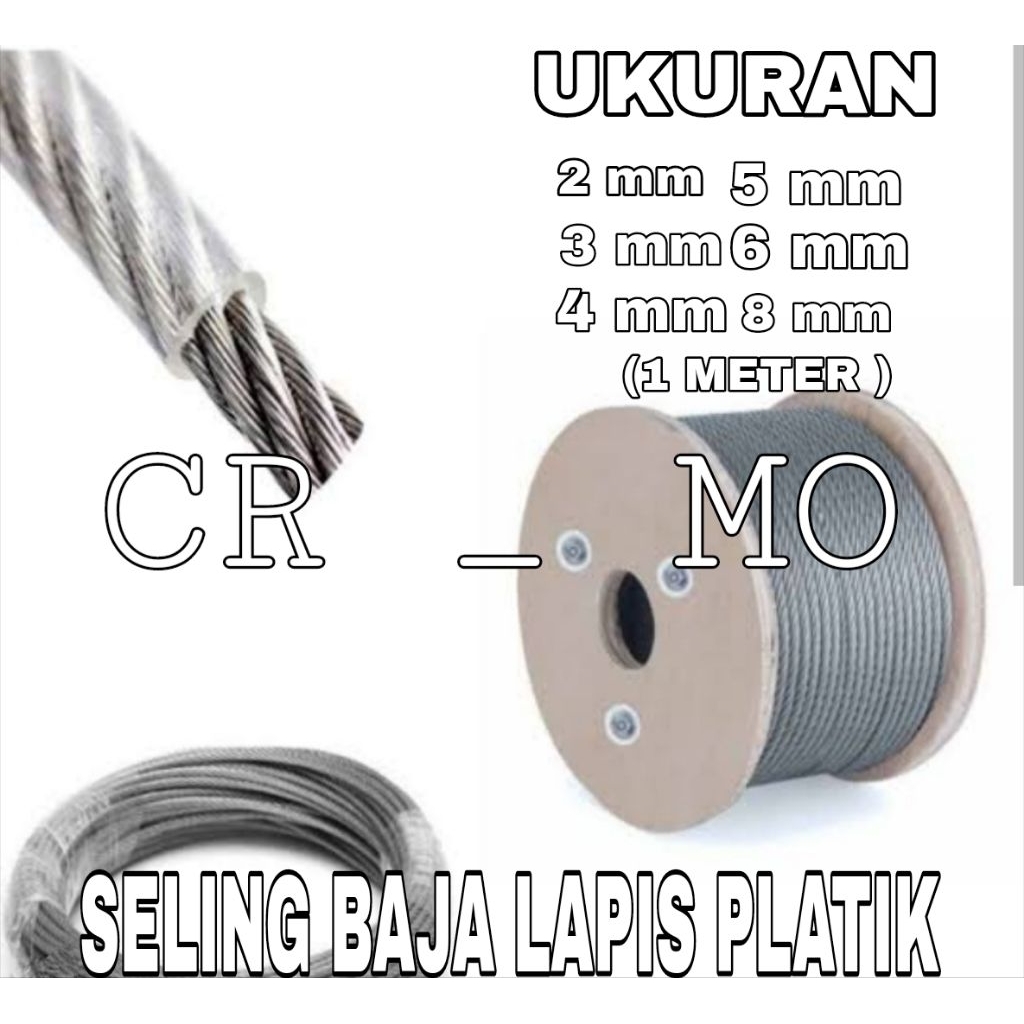 Jual Tali seling baja Kawat Sling lapis plastik PVC" 2 3 4 5 6 8 10 12 MM Kabel baja galvanis ...