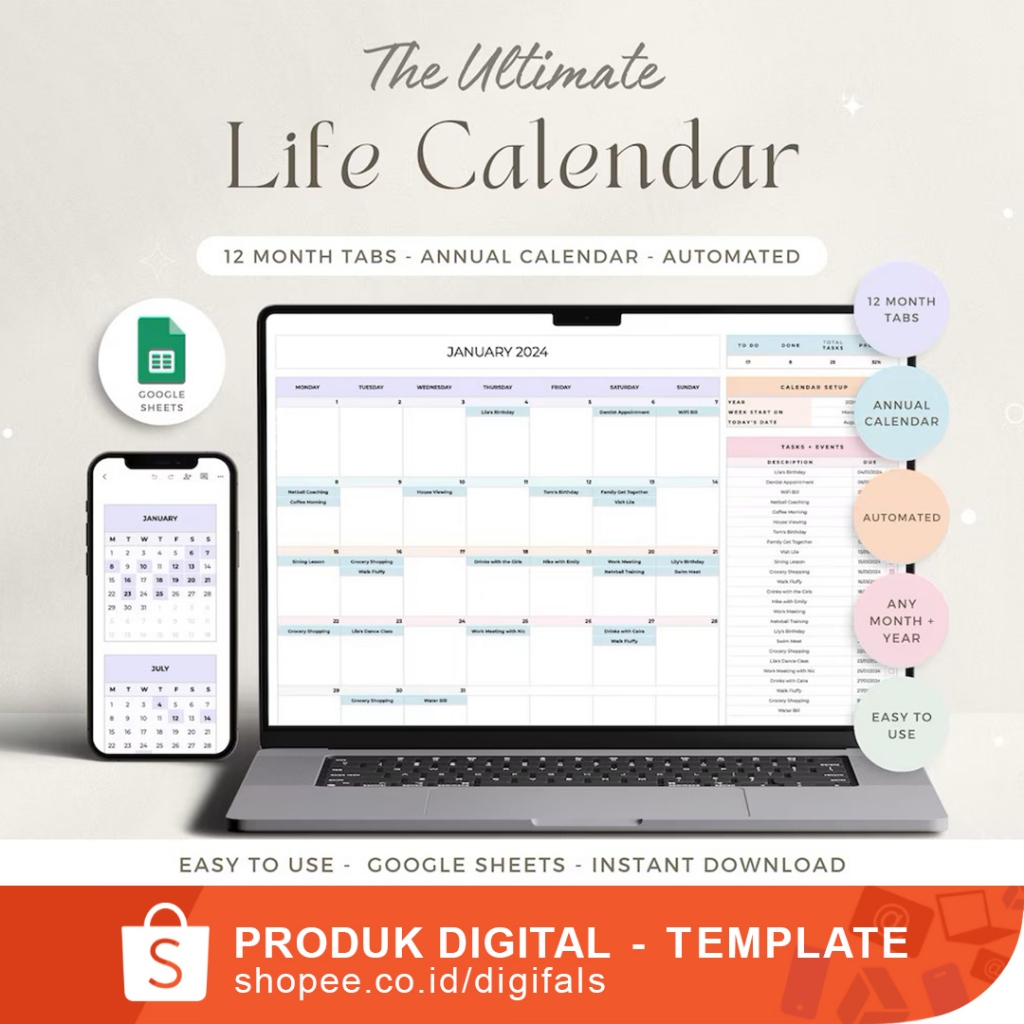 Jual Digital Planner Spreadsheet Google Sheets Calendar Monthly Tracker ...