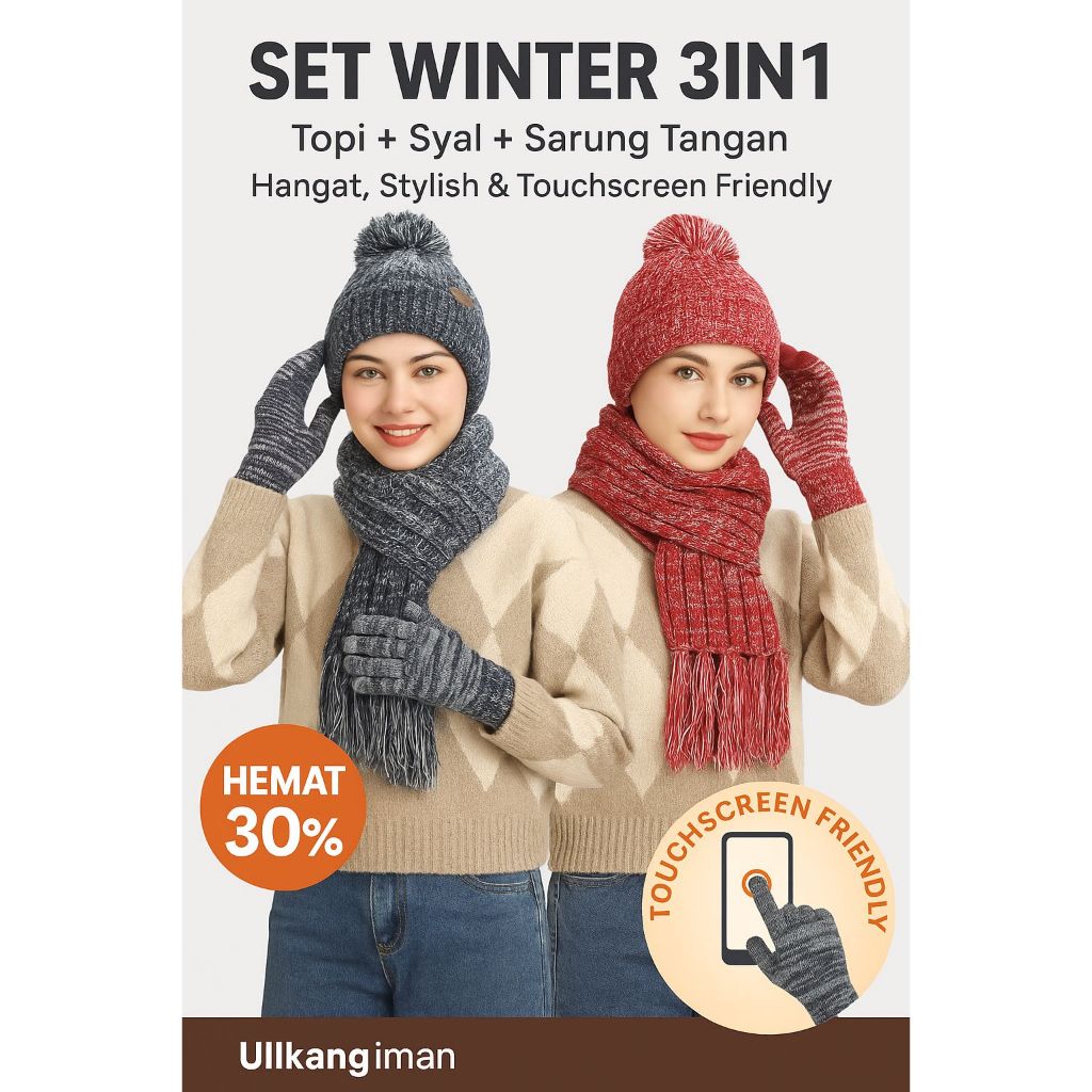 Jual Paket Winter 3 in 1 Kupluk Syal Sarung Tangan Rajut Baju Set Musim ...
