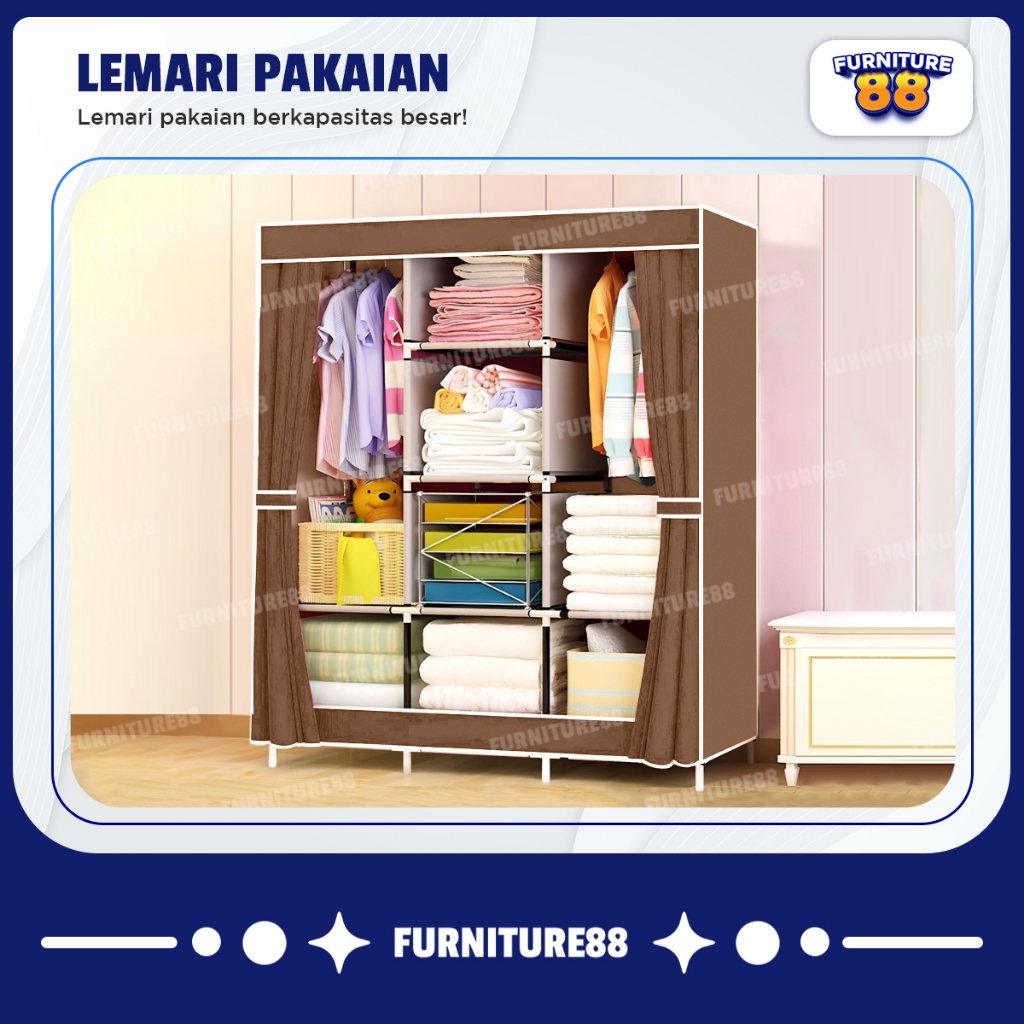 Jual Lemari Pakaian 3 Sisi Lemari Kain Spunbond Lemari Anak Kos Jumbo ...