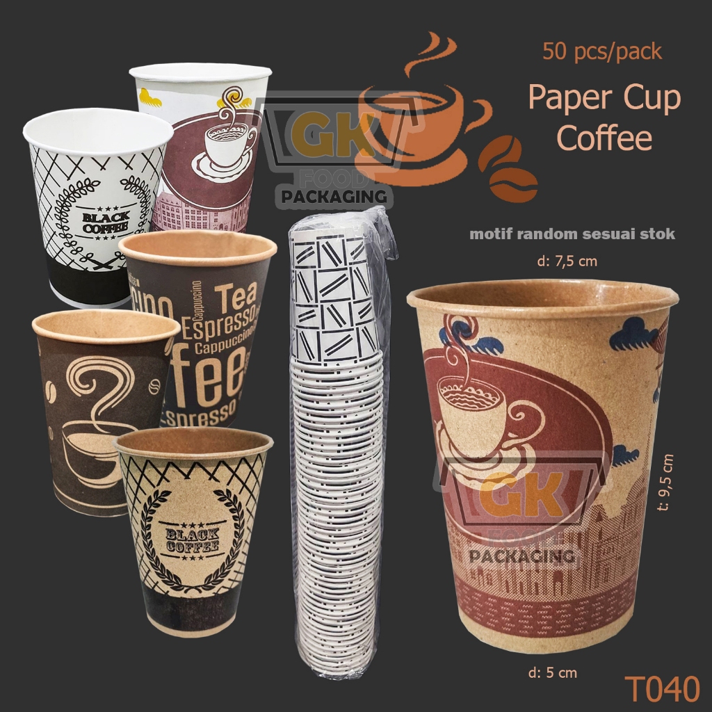 Jual T040 Paper Cup isi 50 pcs 8 oz 240ml Gelas Kertas Kopi Tahan Panas - Grosir GK Food ...