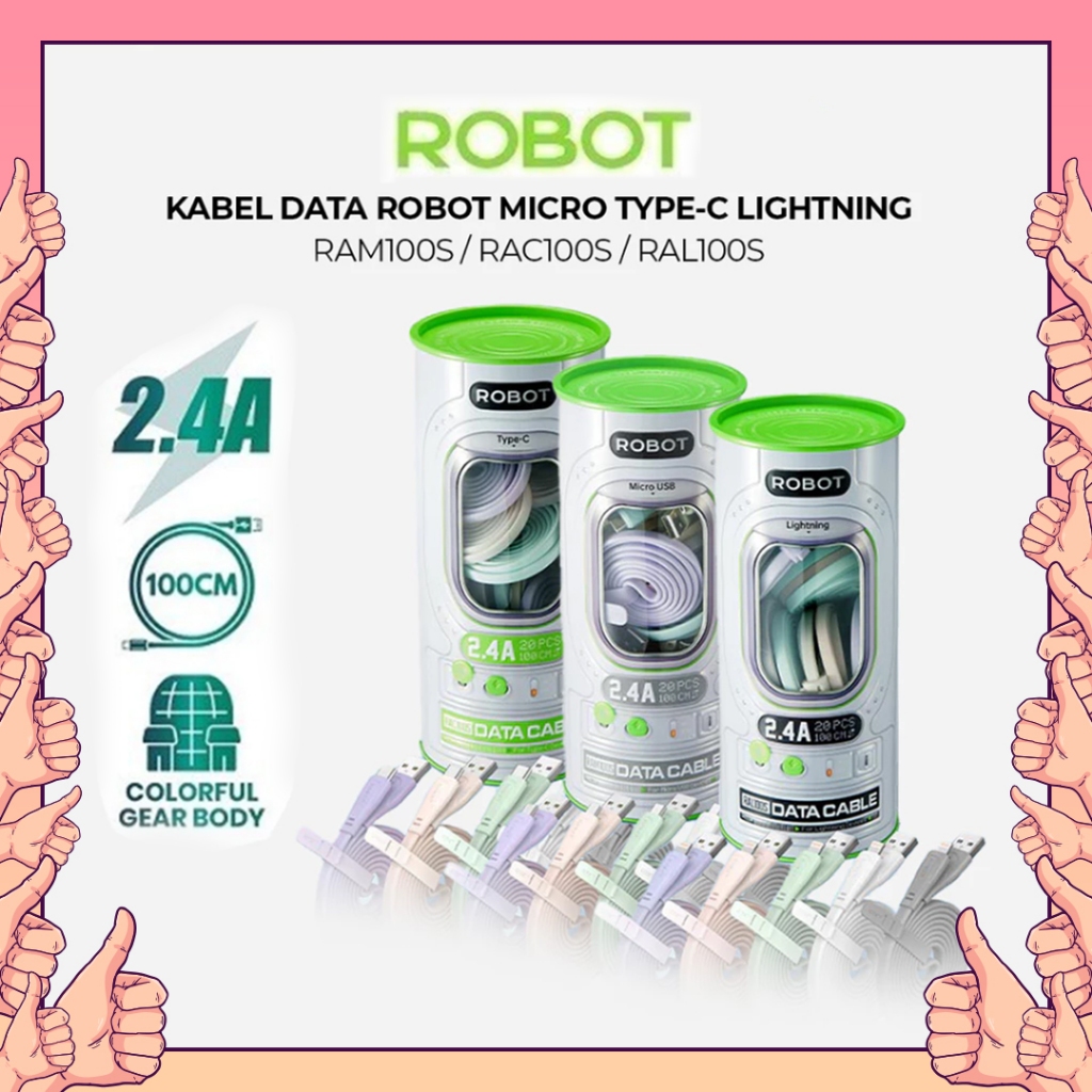Jual ROBOT Kabel Data Micro Type C Lightning Colorful Elastis 2.4A ...