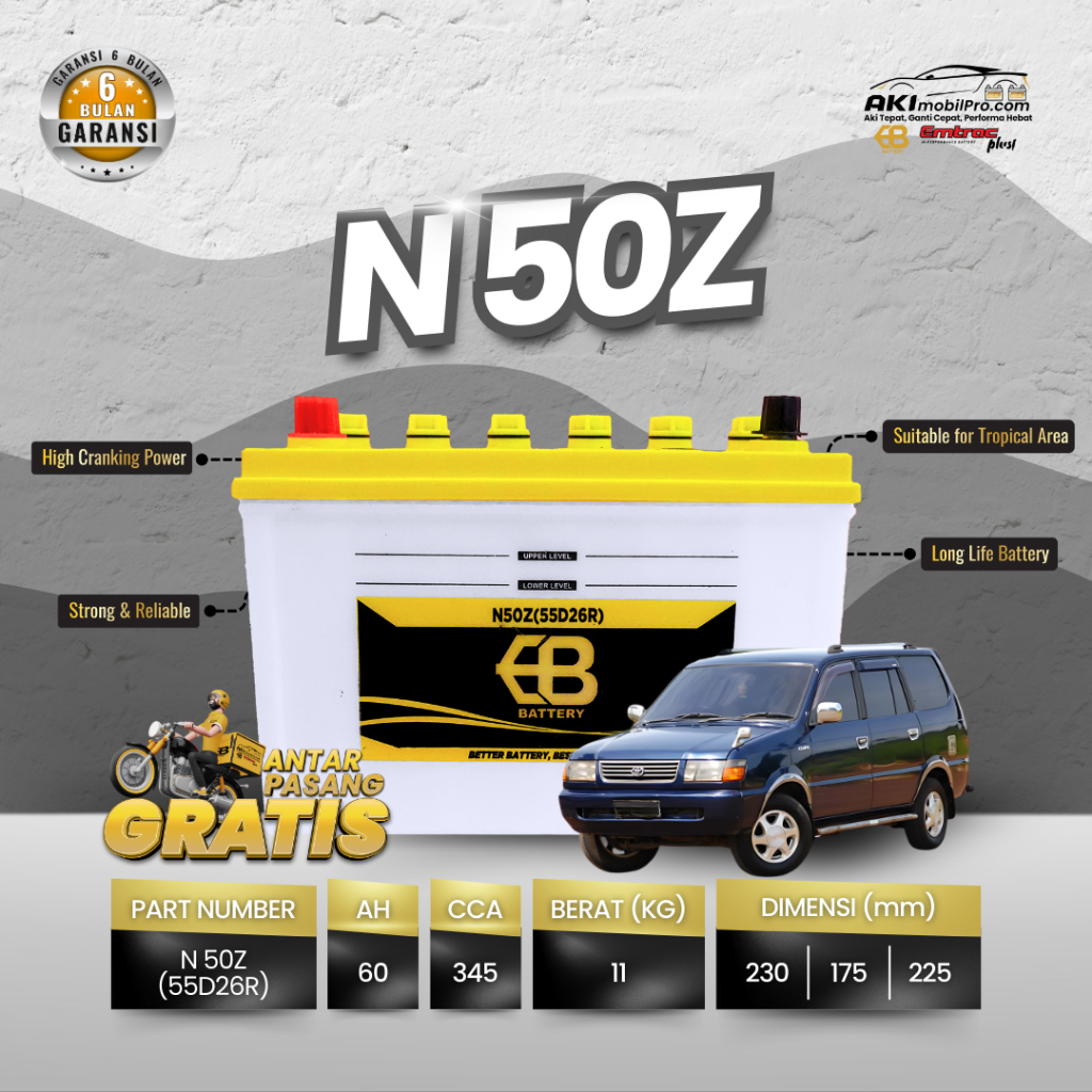 Jual AKI BASAH MOBIL EB BATTERY N50Z (55D26R) | Shopee Indonesia