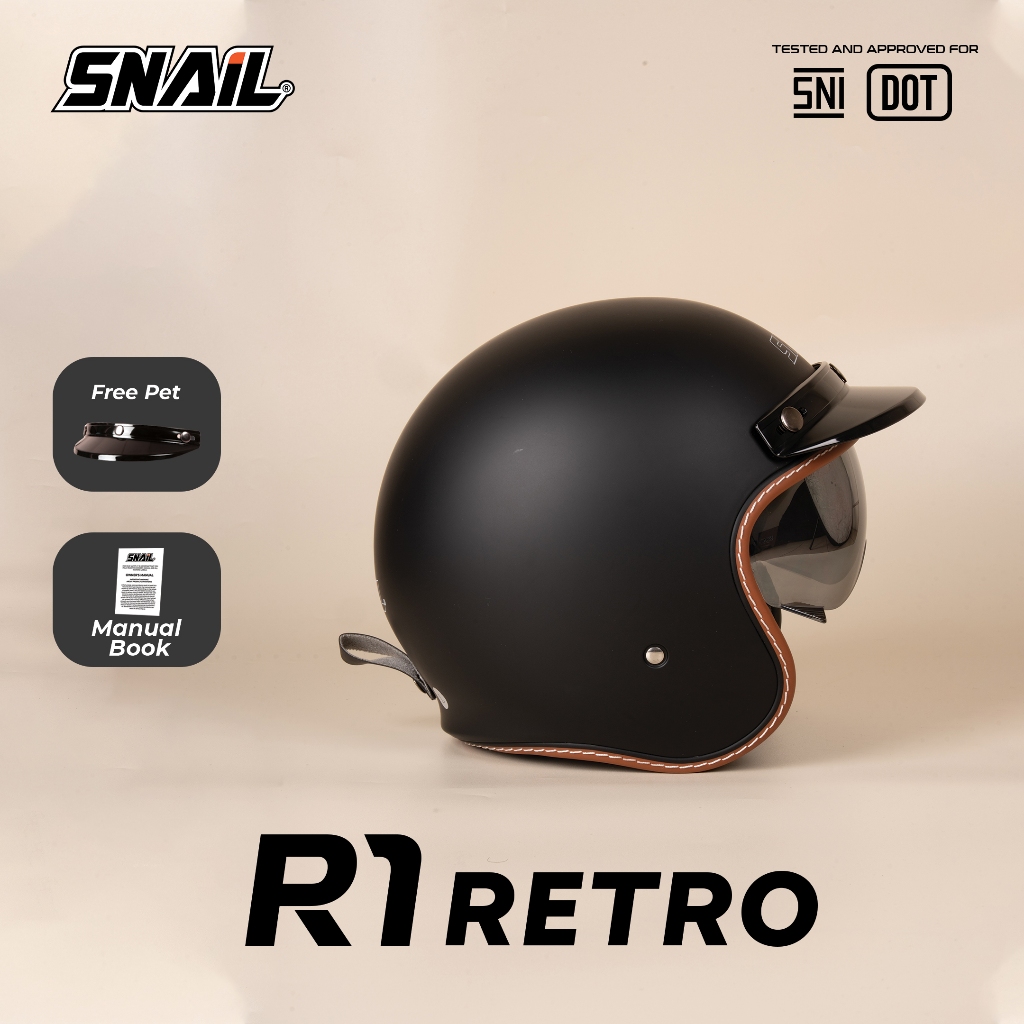 Jual Helm Snail Retro R1 Black Matt | Shopee Indonesia