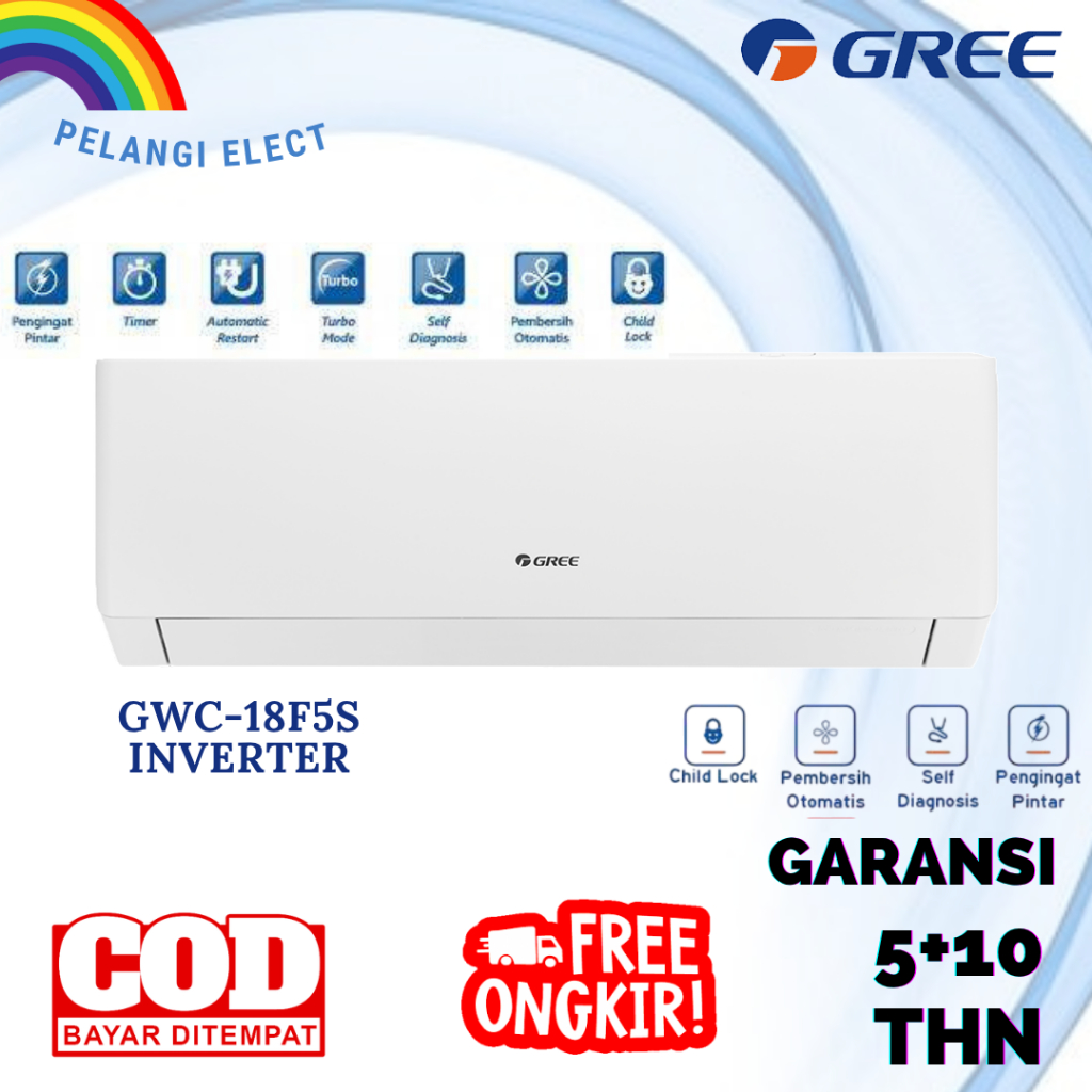 Jual AC GREE GWC-18F5S / 18 F5S + PASANG AC Split 2 PK Inverter ...