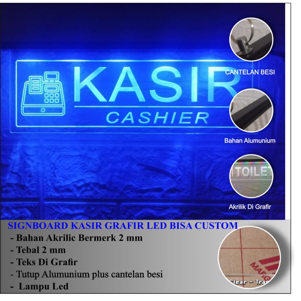 Jual SIGN KASIR LED DI GRAFIR ATAU UKIR MENYALA BISA CUSTOM TEKS ATAU ...