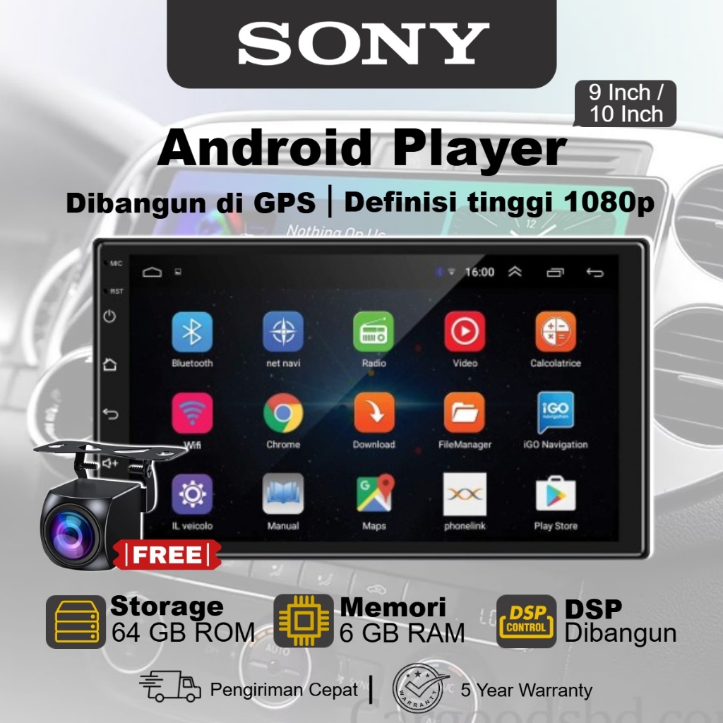 Jual RAM 6GB + ROM 64GB Pemutar Android 9"10 inci Quad Core Mobil ...