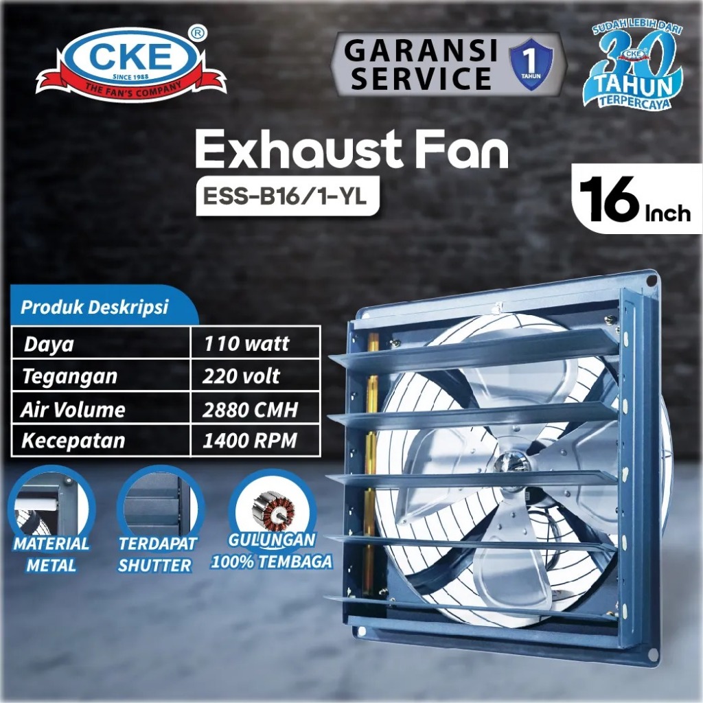 Jual EXHAUST FAN STD SHUTTER 16 INCH 220V 120W RUMAH DAPUR DINDING ...