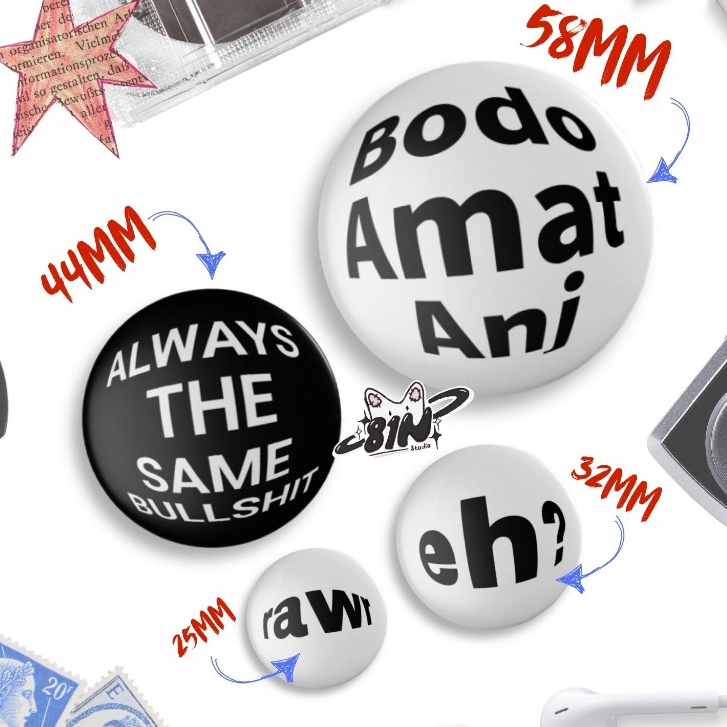 Jual Pin Button Wide Text Series Button Pin Fisheye pfp Style Y2K Bros ...