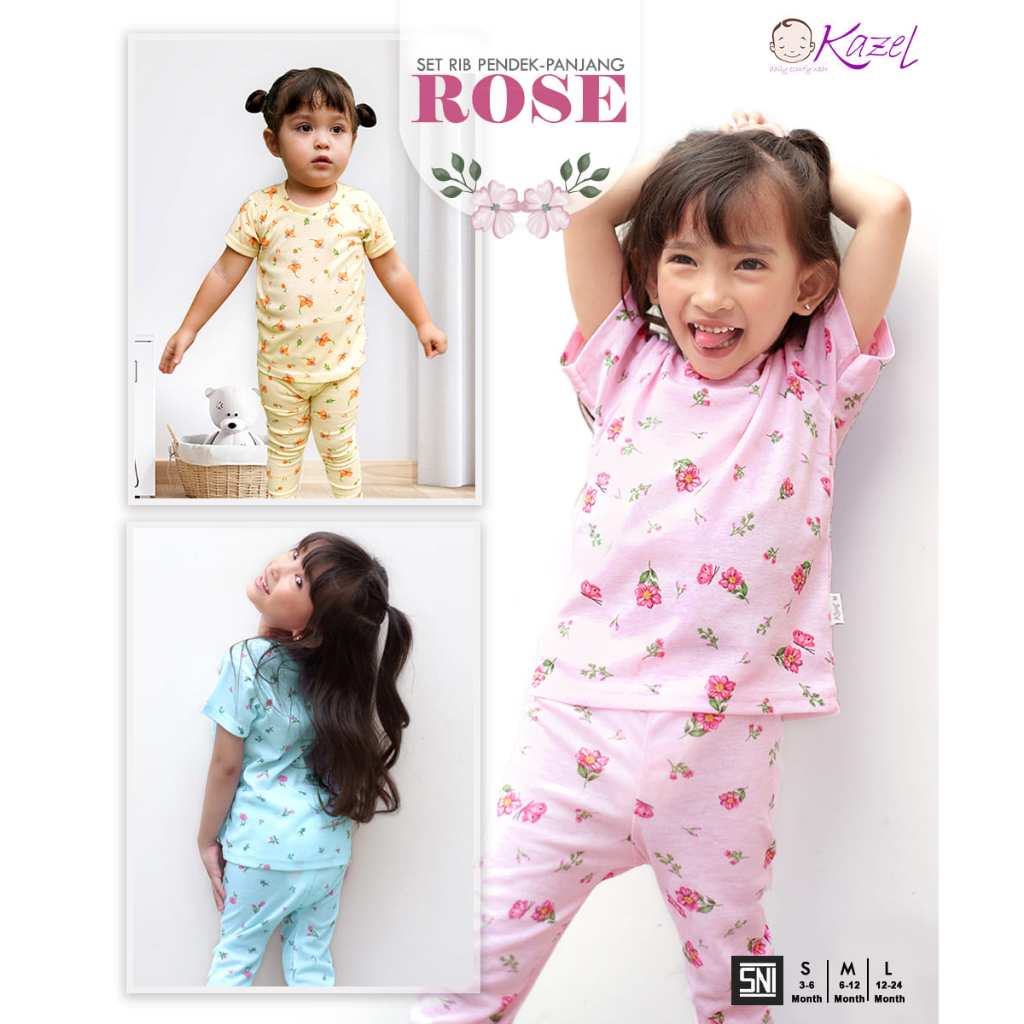 Jual KAZEL Setelan Rib Pendek Panjang Anak Perempuan - Rose Edition BIG SIZE 1 - 5 Thn (3Stel ...