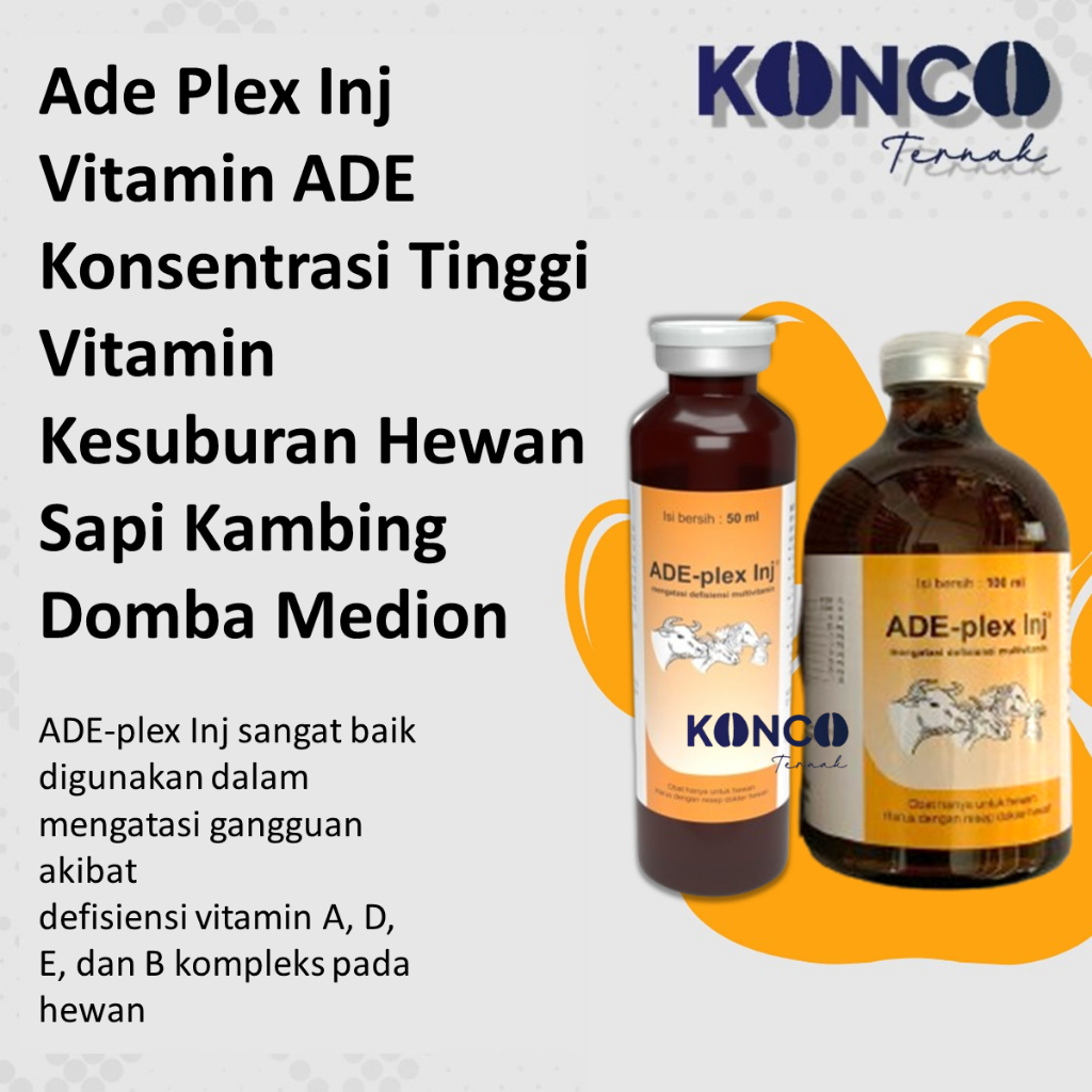 Jual Ade Plex Inj 100ml 50ml Vitamin ADE Konsentrasi Tinggi Vitamin Kesuburan Hewan Sapi Kambing ...