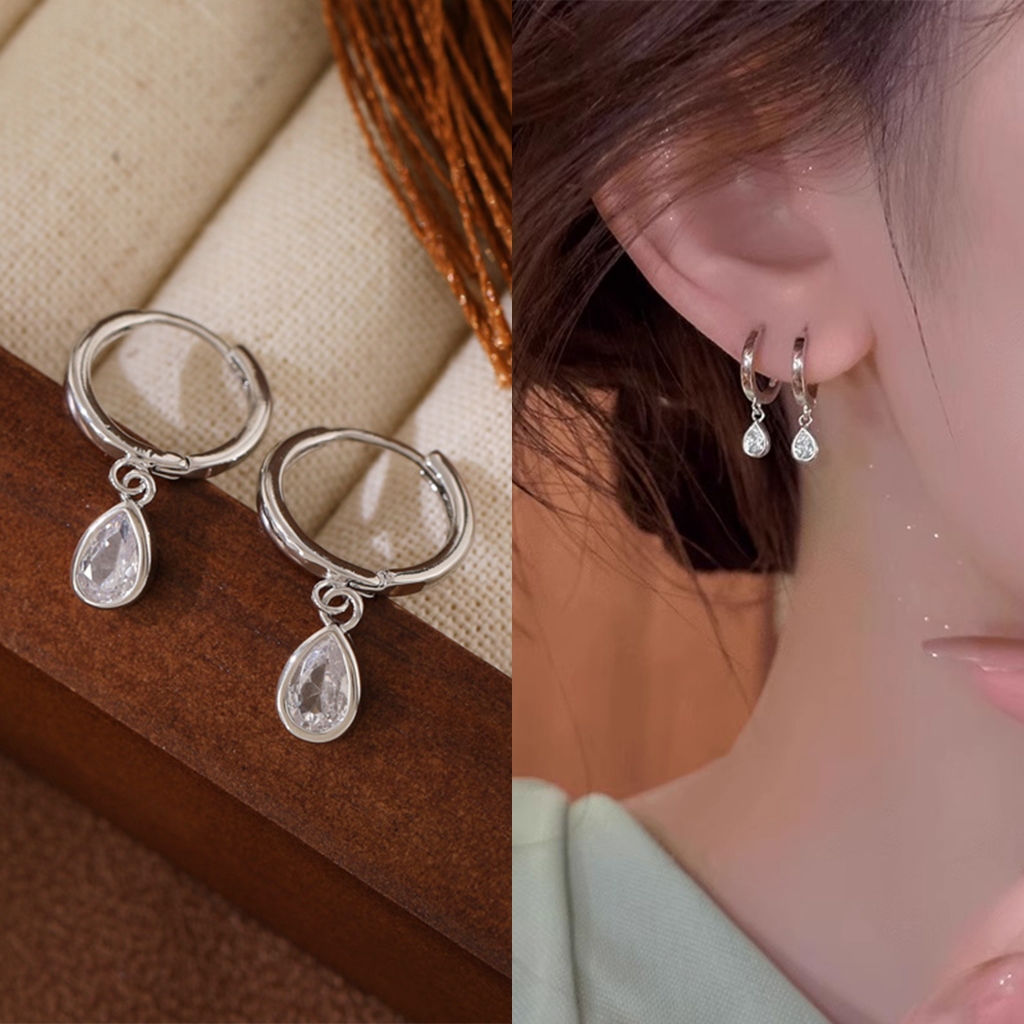 Jual Anting Titanium Sederhana Bentuk Tetesan Air Permata Berlian Hoop ...