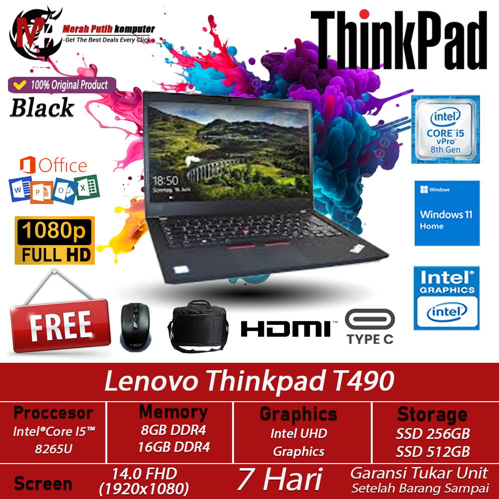 Jual Laptop Lenovo Murah Thinkpad T490 Intel i5 8265U Ram 16GB 512GB ...