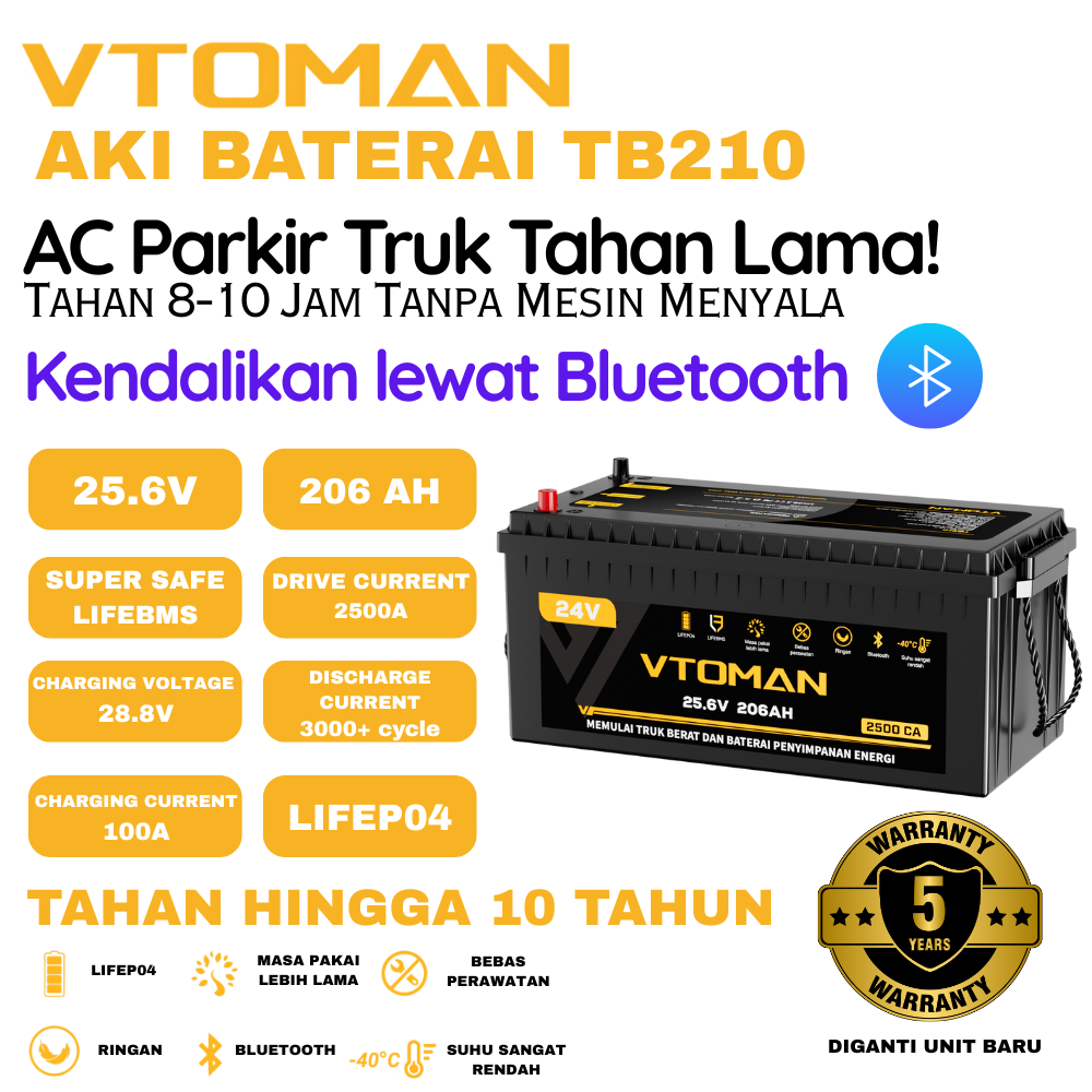 Jual VTOMAN TB210 Aki Truk Power 24V 25,6V 206AH Drive Current 2500A ...