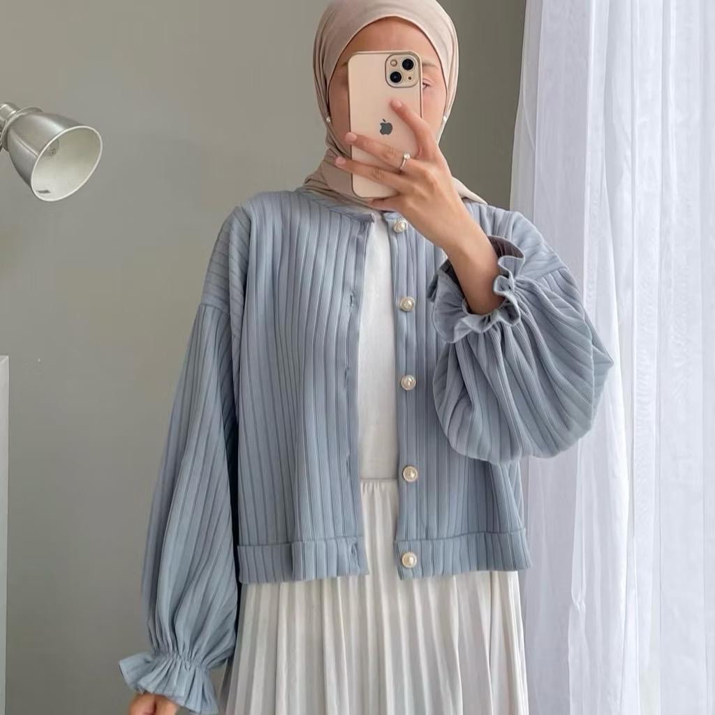 Jual CARDIGAN CROP TOP HORNET KANCING LENGAN PANJANG KERUT BALON Wanita knit cardigan puffy alia ...