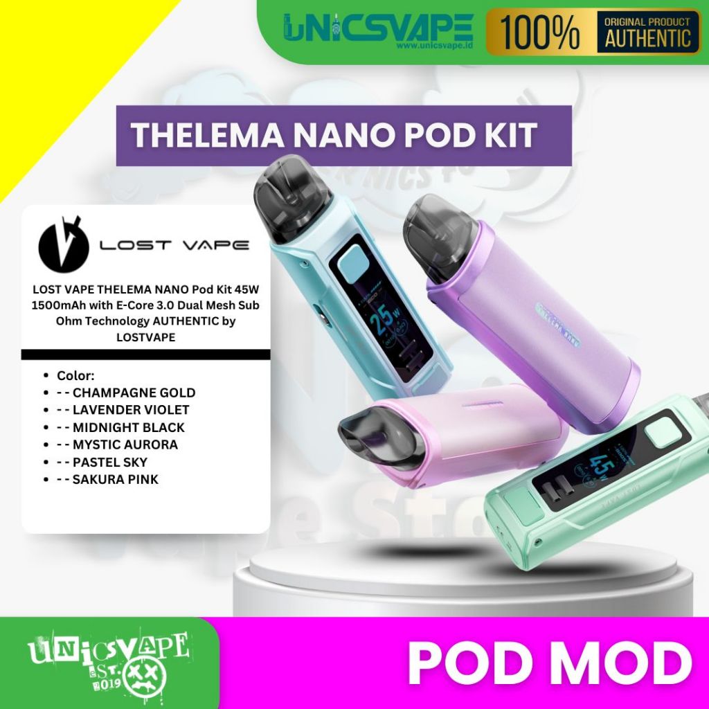 Jual LOST VAPE THELEMA NANO Pod Kit 45W 1500mAh with E-Core 3.0 Dual ...