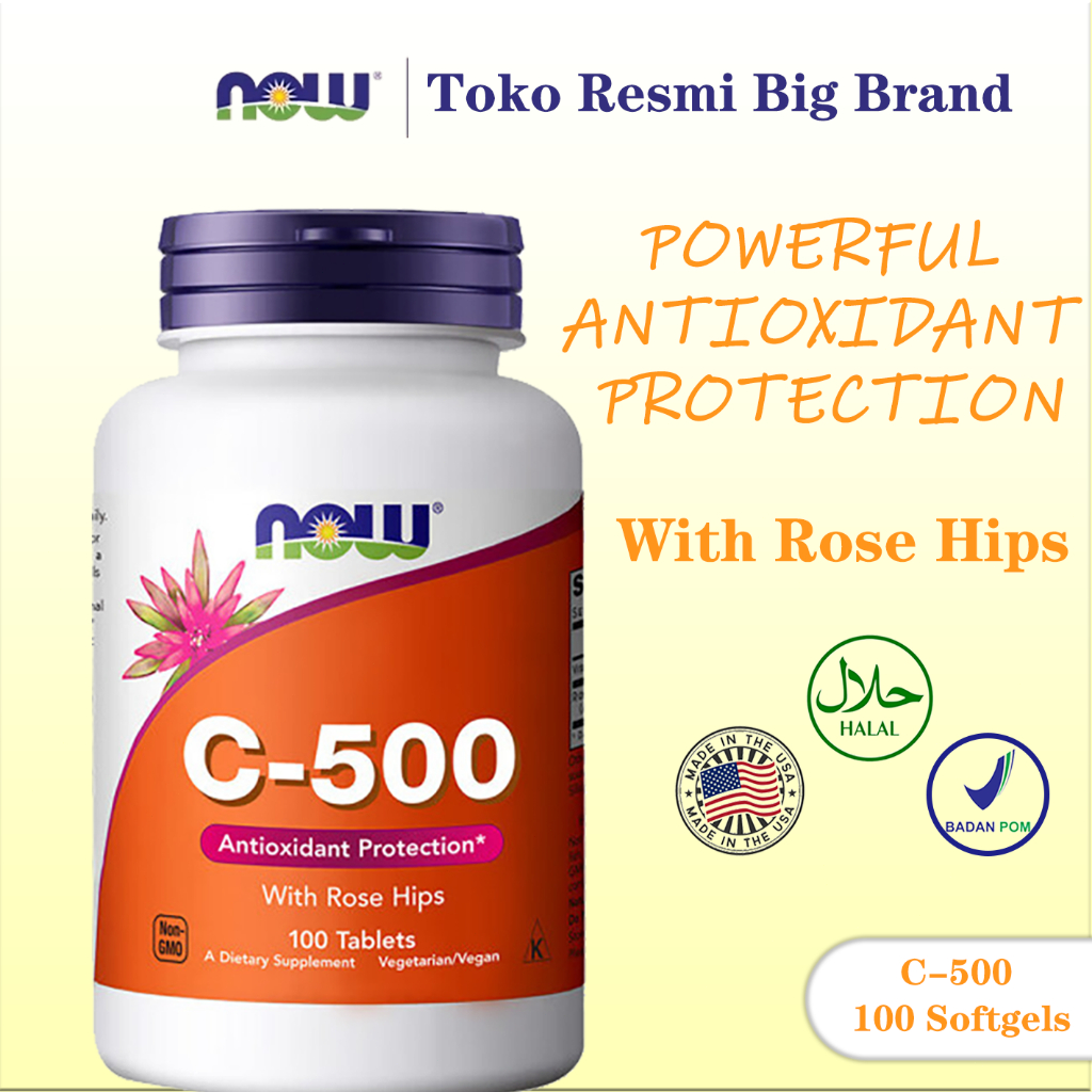 Jual NOW Supplements Vitamin C-500 With Rose Hips 100 Tablets Vitamin C Peningkat Daya Tahan ...