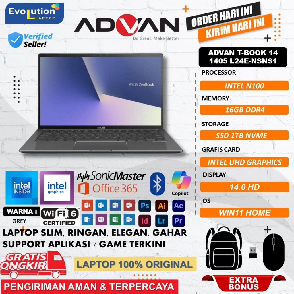 Jual LAPTOP ADVAN T-BOOK 14 1405 L24E-NSNS1 INTEL N100 8GB 128GB EMMC ...