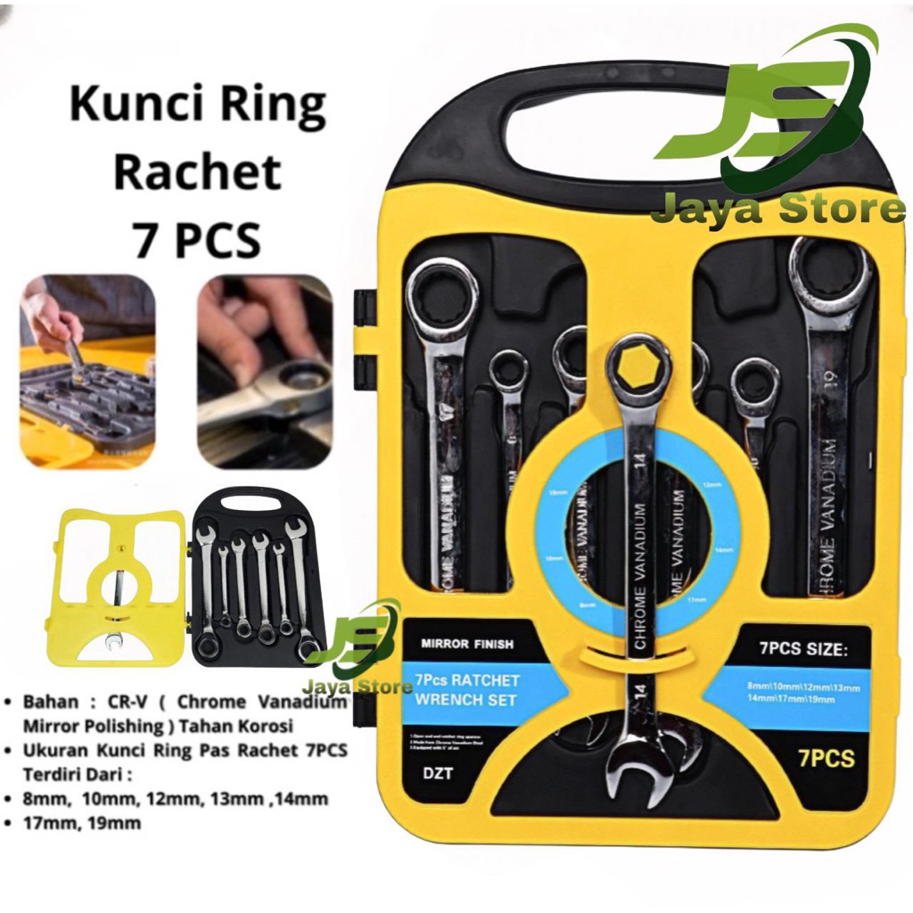 Jual Kunci Ring Pas Set 7pcs Kunci Ring 8-19mm Wrench Rachet EDTRON ...
